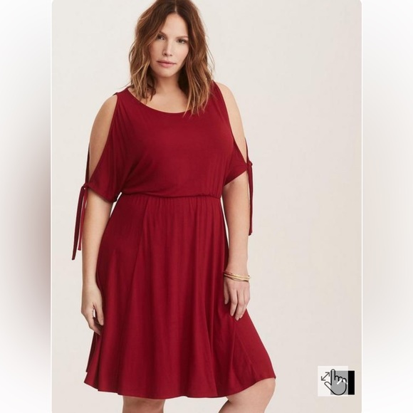 torrid | Dresses | Torrid 2 Wine Red Cold Shoulder Jersey Skater Dress ...